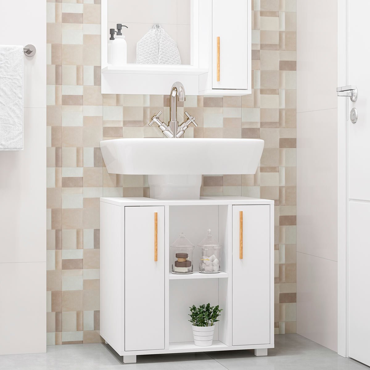 Balcão para Pia de Banheiro 60 x 59 Cm 2 Portas MDP Branco - BBS ...