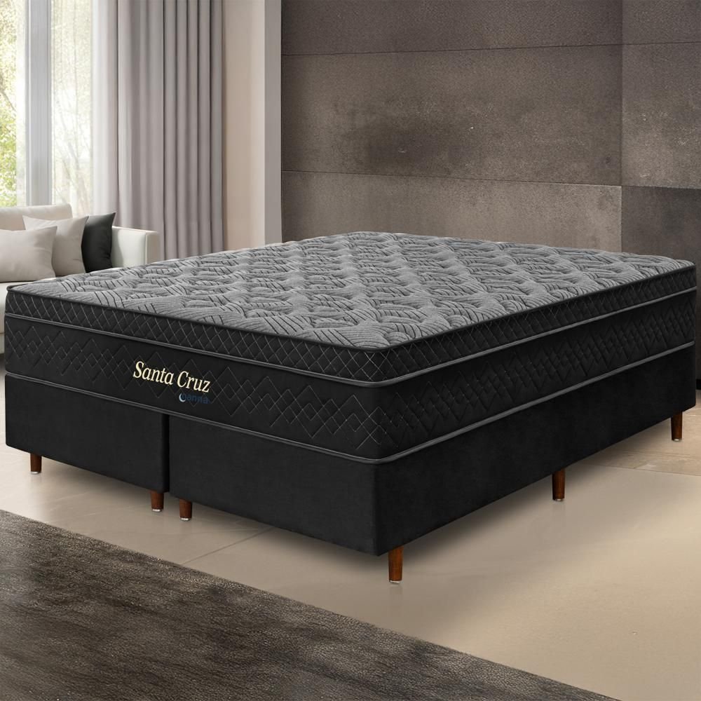 Cama Box + Colchão King Size Santa Cruz Preto Molas Ensacadas Euro ...