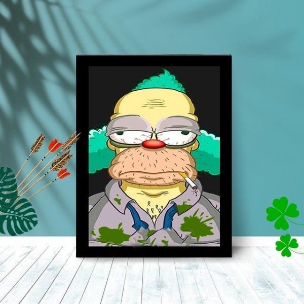Quadro Krusty O Palhaço Acabado com Moldura e Vidro 25X33:Preto ...