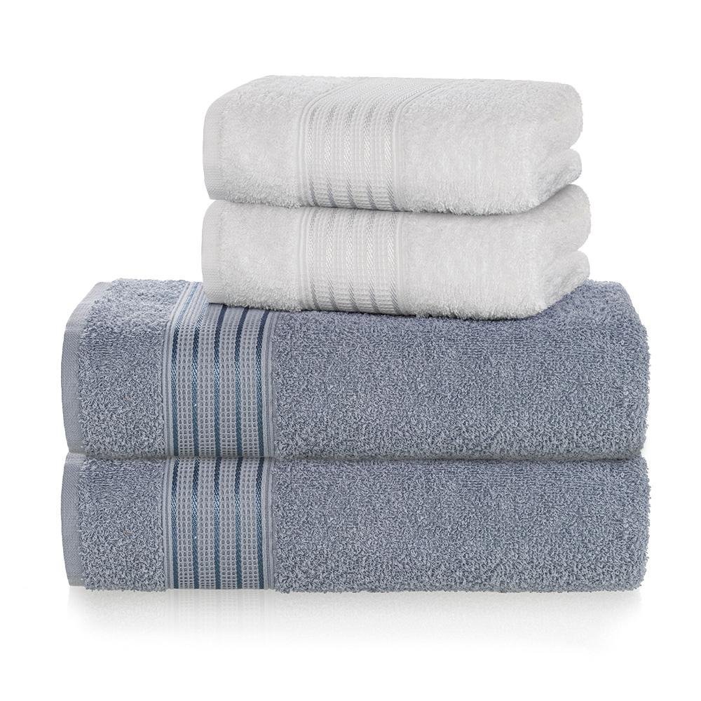 Kit Toalhas Banho e Rosto 4 peças Karsten Azul e Branco | MadeiraMadeira