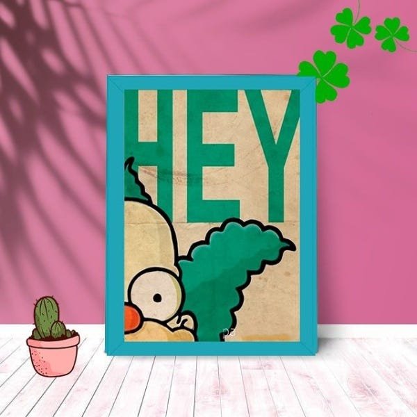Quadro Decorativo Palhaço Krusty Hey com Moldura e Vidro 25X33:Azul ...