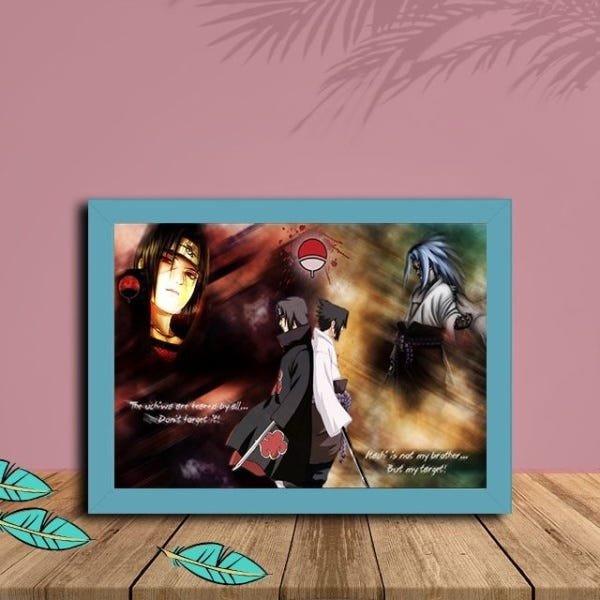 Quadro Anime Itachi e Sasuke com Moldura e Vidro 25X33 Quarto:Azul ...