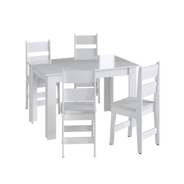 Conjunto Mesa Fixa 4 Cadeiras MDF Milano Branco Lilies | MadeiraMadeira