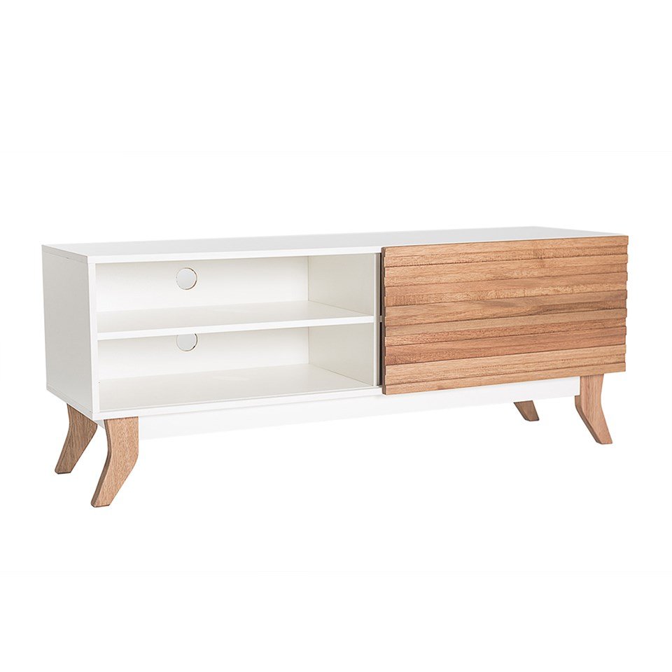 Rack Schertz Branco C/ Porta de Correr 140 cm - Jatobá | MadeiraMadeira