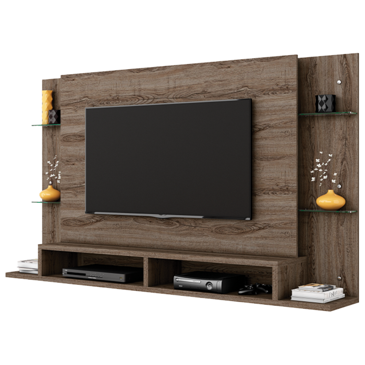 Painel para TV 55 Polegadas 182cm 4 Prateleiras Quebec Carvalho Berlim ...