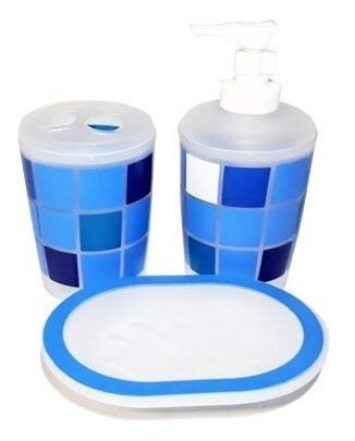 Kit Banheiro, De Plastico, Estampado - Quadriculado azul | MadeiraMadeira
