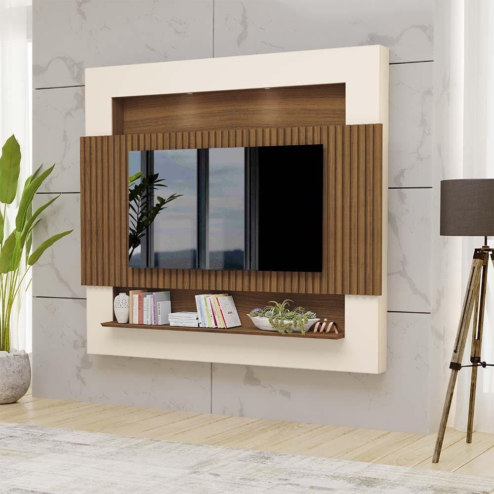 Painel Suspenso Ripado Tv Até 75 Polegadas 217cm Carvalho New Off White Milão Luapa Móveis ...