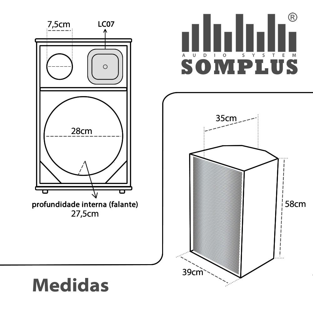 Gabinete Vazio 3 Vias Para Caixa Acústica Falante 12 polegadas + Tweeter Piezo + Corneta ...