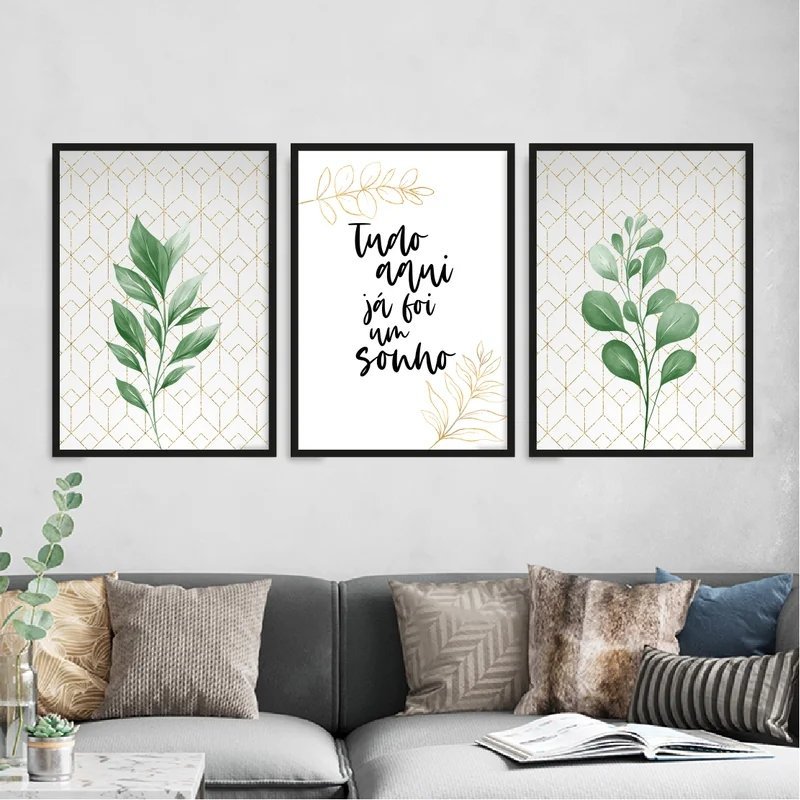 Kit 3 Quadros Tudo Já Foi Um Sonho 33x24cm:Madeira branca | MadeiraMadeira