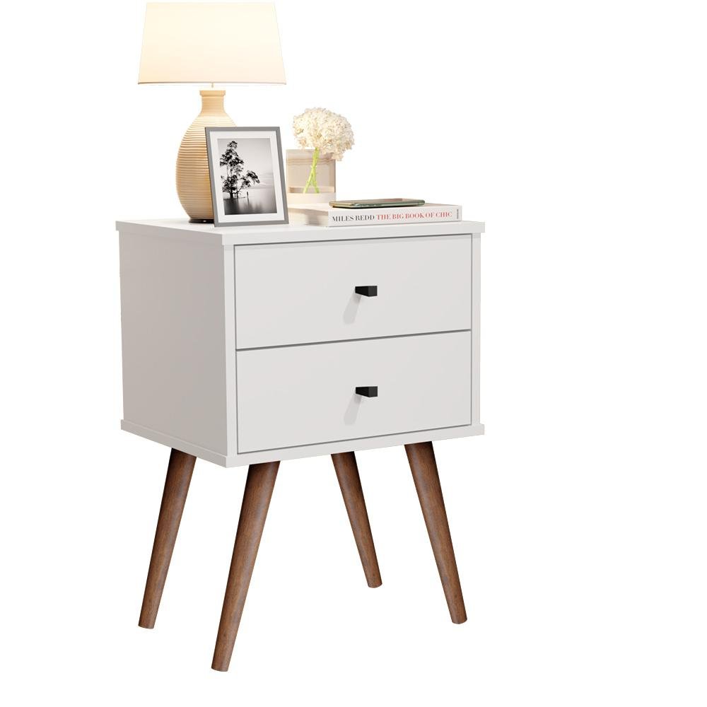 Mesa De Cabeceira Retrô 2 Gavetas Branco 1818 JB Bechara | MadeiraMadeira