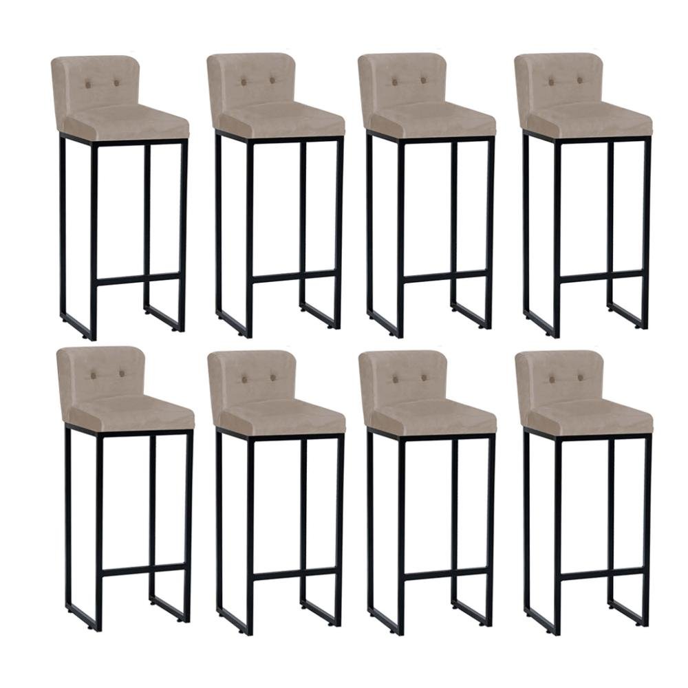 Kit 08 Banquetas Alta Loues Suede Bege Com Botão e Encosto E Pé de ...