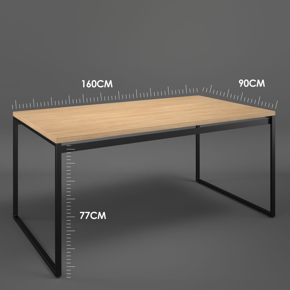 Mesa de Jantar 160cm Com 2 Bancos Estilo Industrial Madeira Metal Preto ...