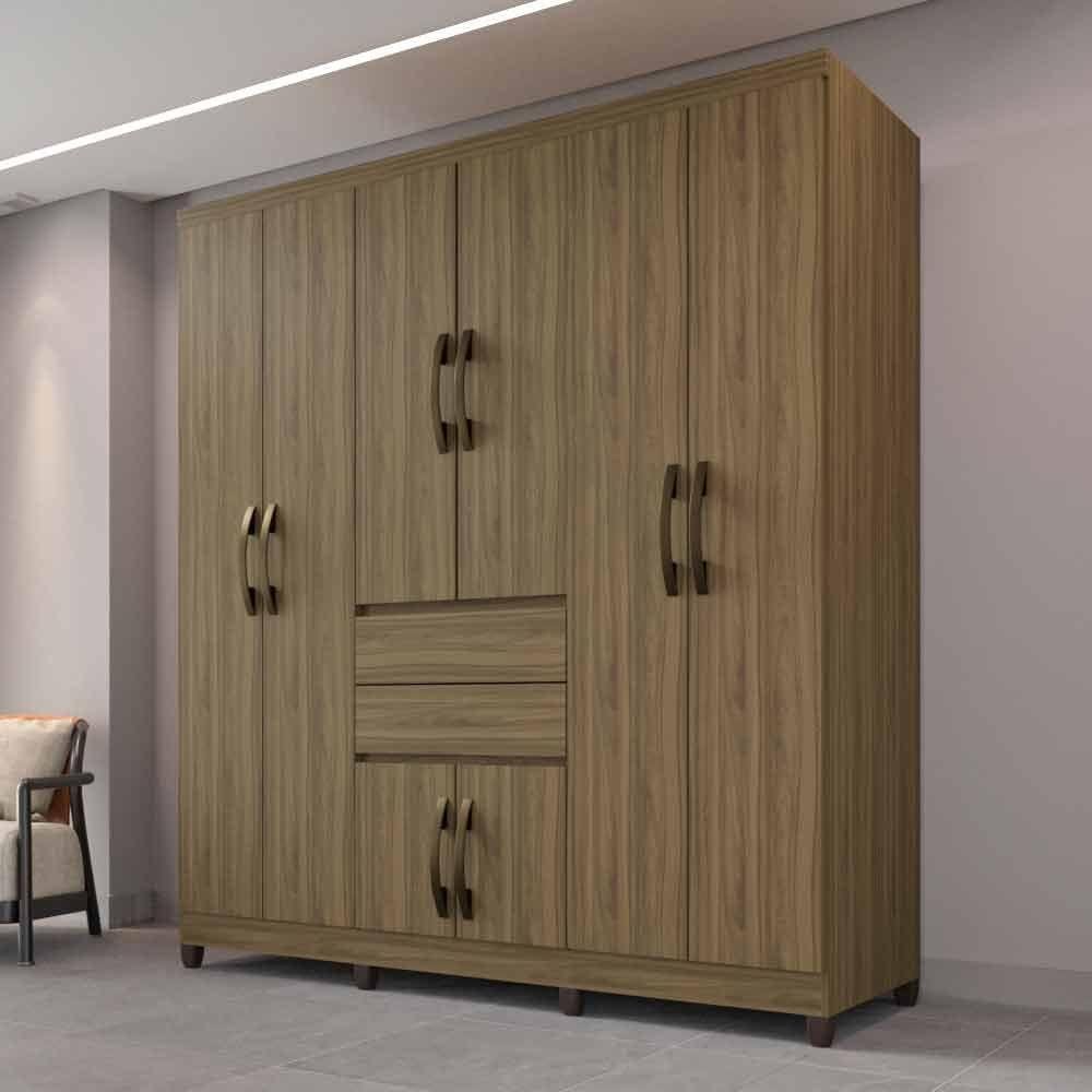 Guarda-Roupa 8 Portas 2 Gavetas Com EspelhoNogal | MadeiraMadeira