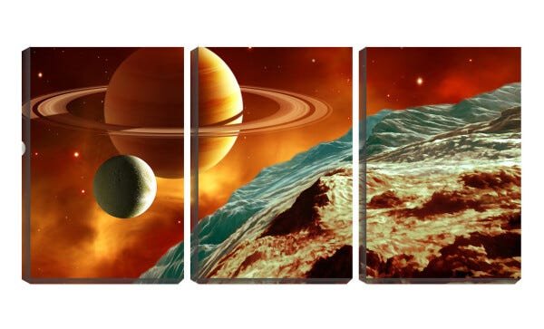 Quadro Decorativo 68x126 anés e lua de saturno | MadeiraMadeira