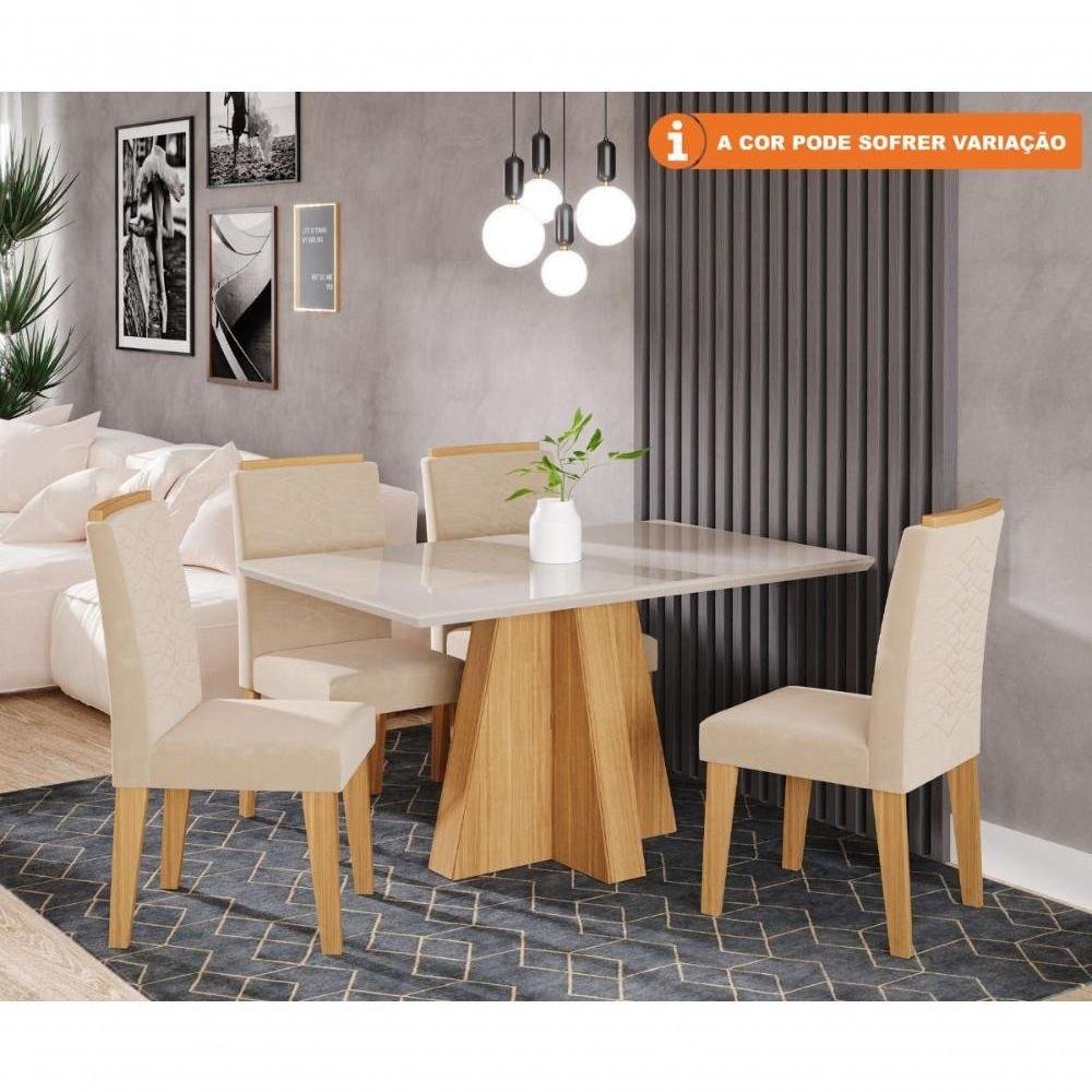 Conjunto Sala de Jantar Patricia 130x80 4 Cadeiras Clarice Cimol Nature/offwhite/nude ...