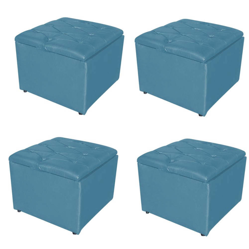 Kit 04 Puff Puf Banco Baú Lia Capitonê Suede Turquesa -Ruotolo Decor ...