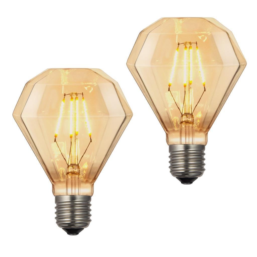 Kit 2 Lâmpadas Filamento Led Diamante 4w Vidro Âmbar D95 | MadeiraMadeira