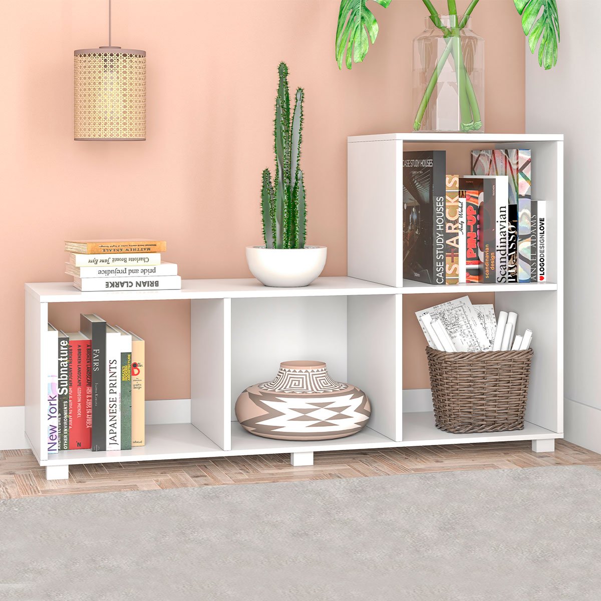 Estante Pequena Multiuso Organizador para Sala 120 x 73 Cm 4 Nichos MDP ...