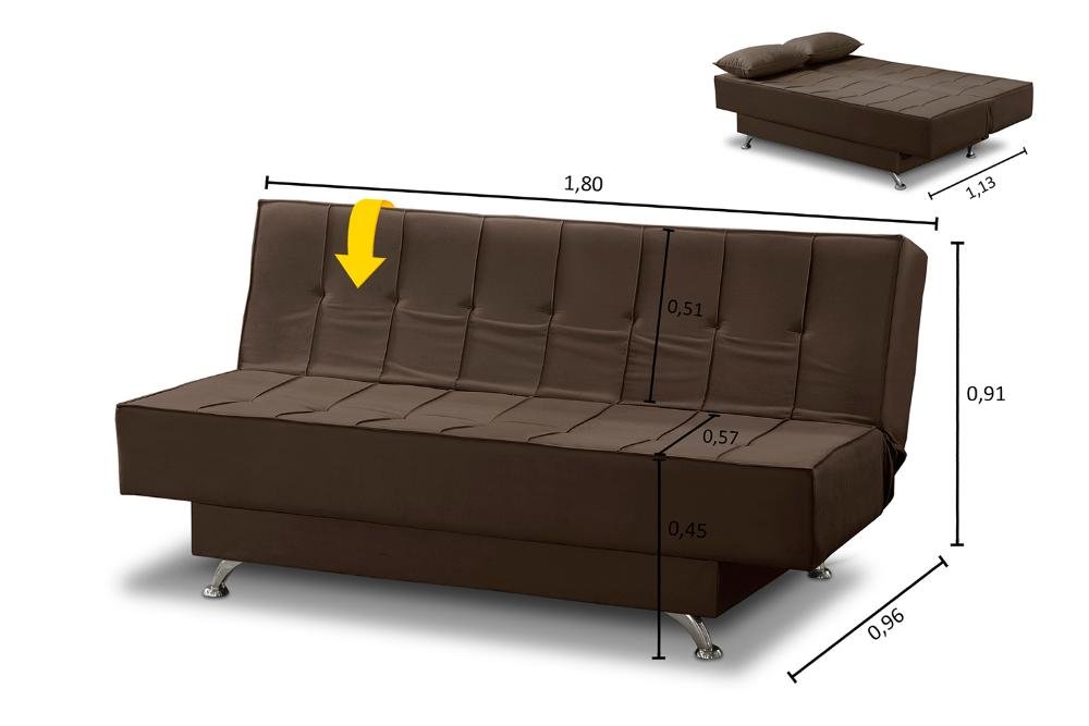 Sofá Cama 1,80m 3 lugares Barbara Suede Marrom Adonai Estofados ...