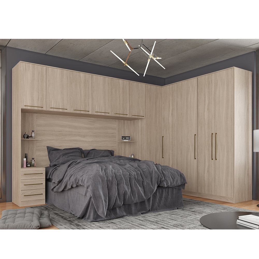 Quarto Modulado de Casal Ponte Armário Aéreo 11 Portas e 9 Gavetas ...