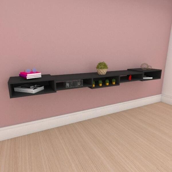 Rack Slim Moderno com Nichos Em MDF Preto | MadeiraMadeira