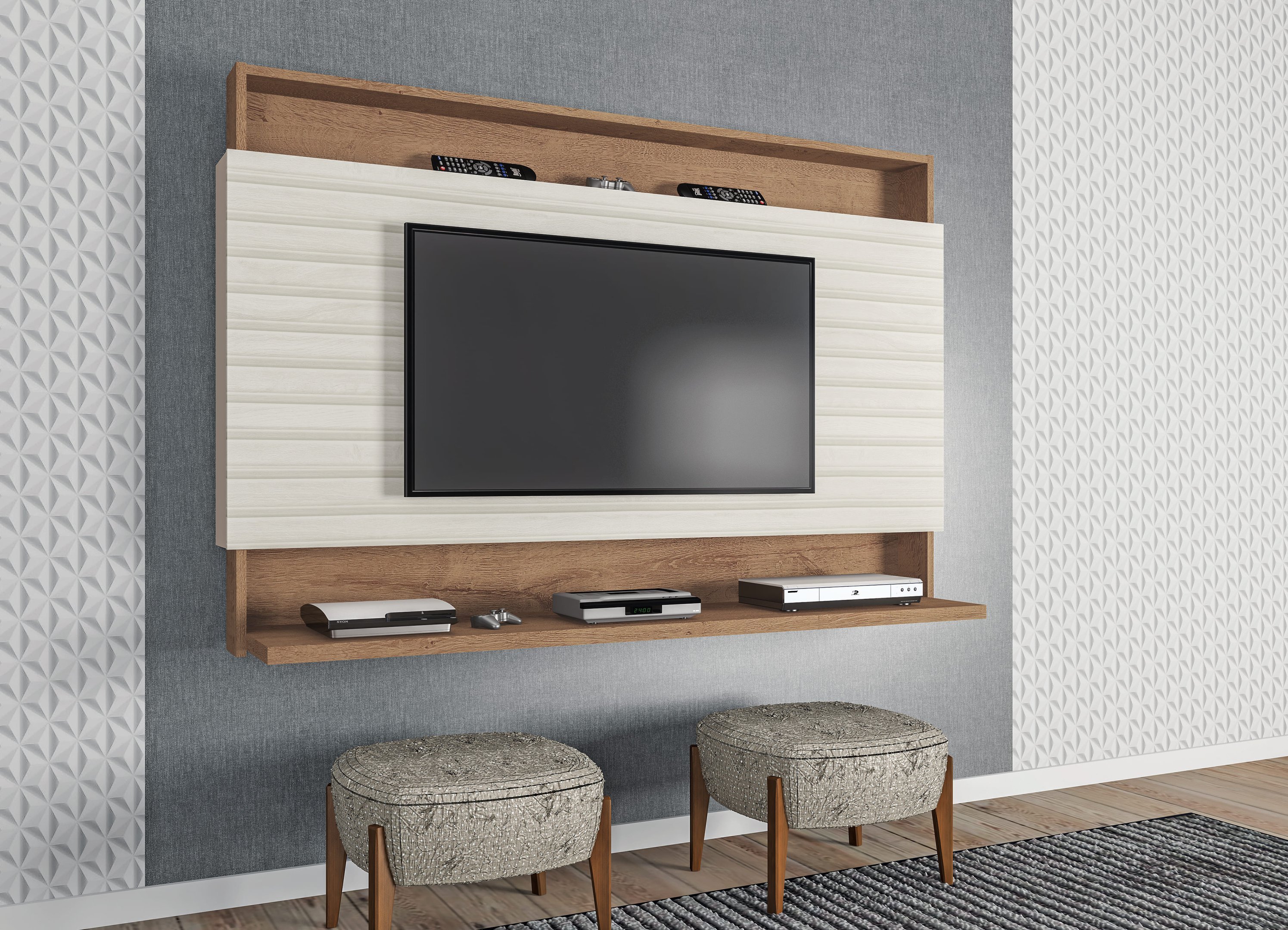 Painel P/ Tv Ate 50” Madri 1315R Canelato/3d Off White Atualle ...
