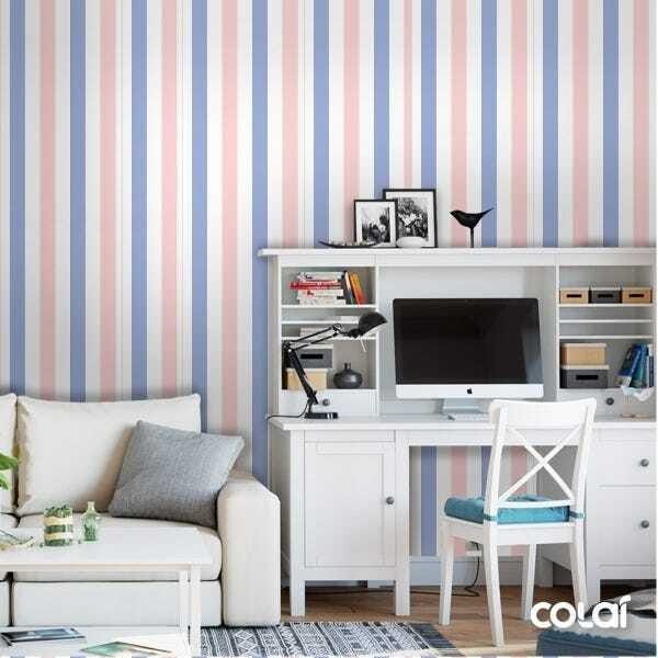 Papel De Parede Adesivo Lavável Listrado Rosa E Azul 6m | MadeiraMadeira