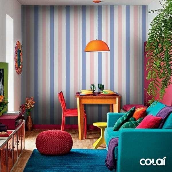 Papel De Parede Adesivo Lavável Listrado Rosa E Azul 6m | MadeiraMadeira