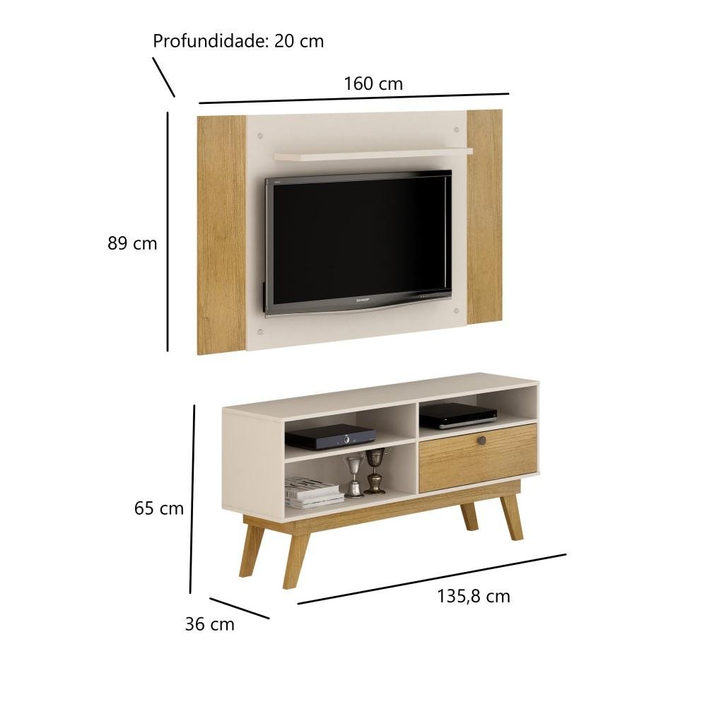 Rack Com Painel Home Para TV 50 Polegadas Sala De Estar Quarto 1 Porta ...