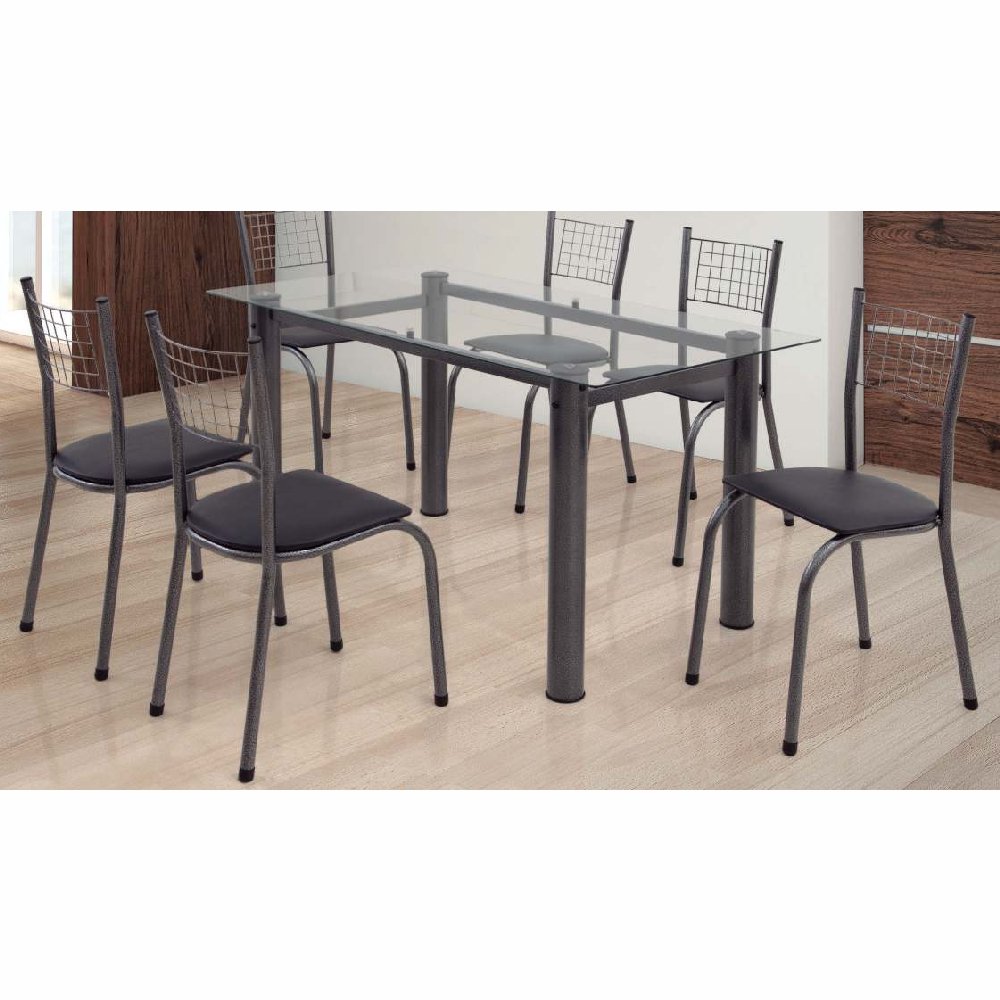 Conjunto de mesa Tubular com 6 cadeiras Bella 140cm Tampo de Vidro ...
