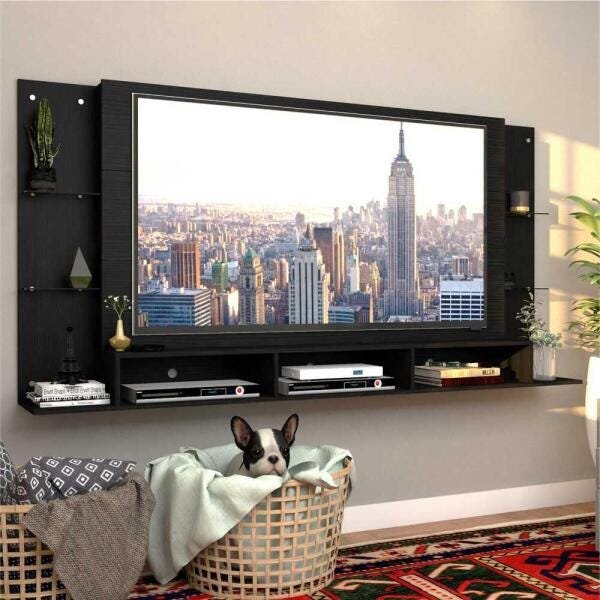 Painel para TV 65 Polegadas com Prateleiras Vidro Braga Plus ...