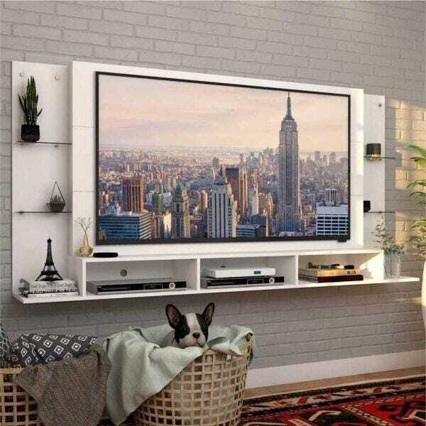 Painel para TV 65 Polegadas com Prateleiras Vidro Braga Plus ...