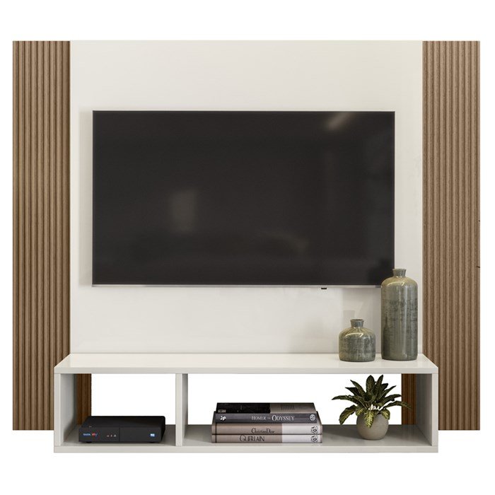 Painel Para TV 40 Polegadas 13949 Off White Cristal Ripado Madeira Dmad | MadeiraMadeira