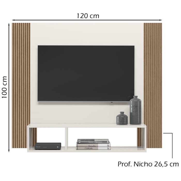 Painel Para TV 40 Polegadas 13949 Off White Cristal Ripado Madeira Dmad | MadeiraMadeira