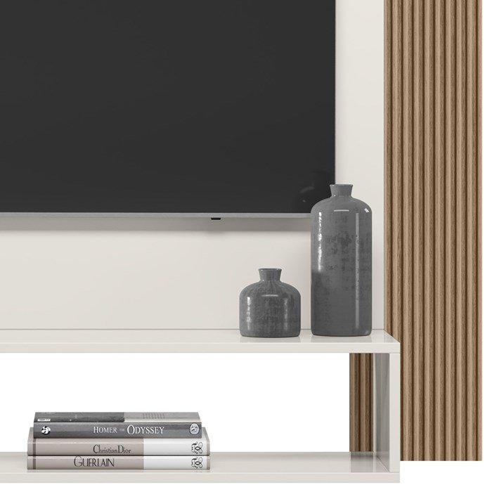 Painel Para TV 40 Polegadas 13949 Off White Cristal Ripado Madeira Dmad ...
