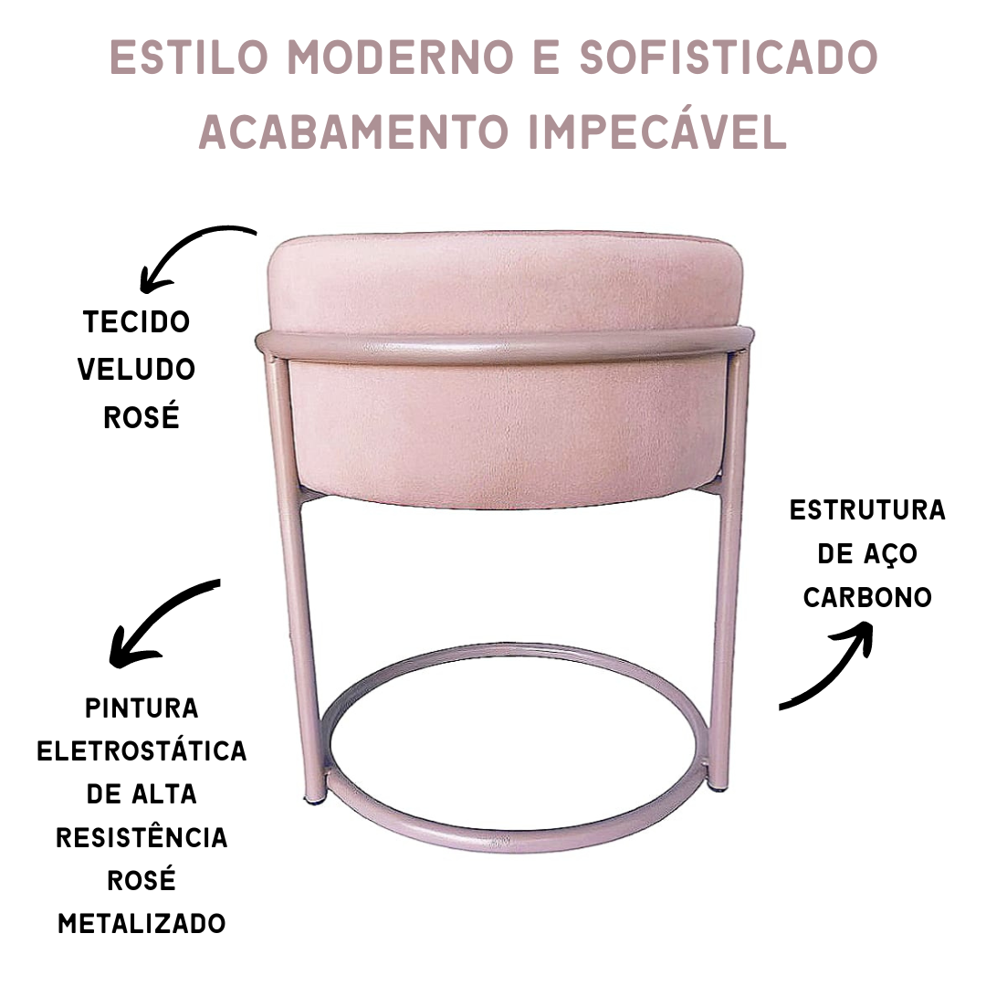 2 Puff De Ferro Banqueta Sentar Design Moderno Armação Rose Gold Atena ...