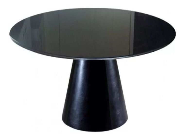 Mesa de Jantar Cone 90cm + Vidro Temperado Laca Preta | MadeiraMadeira