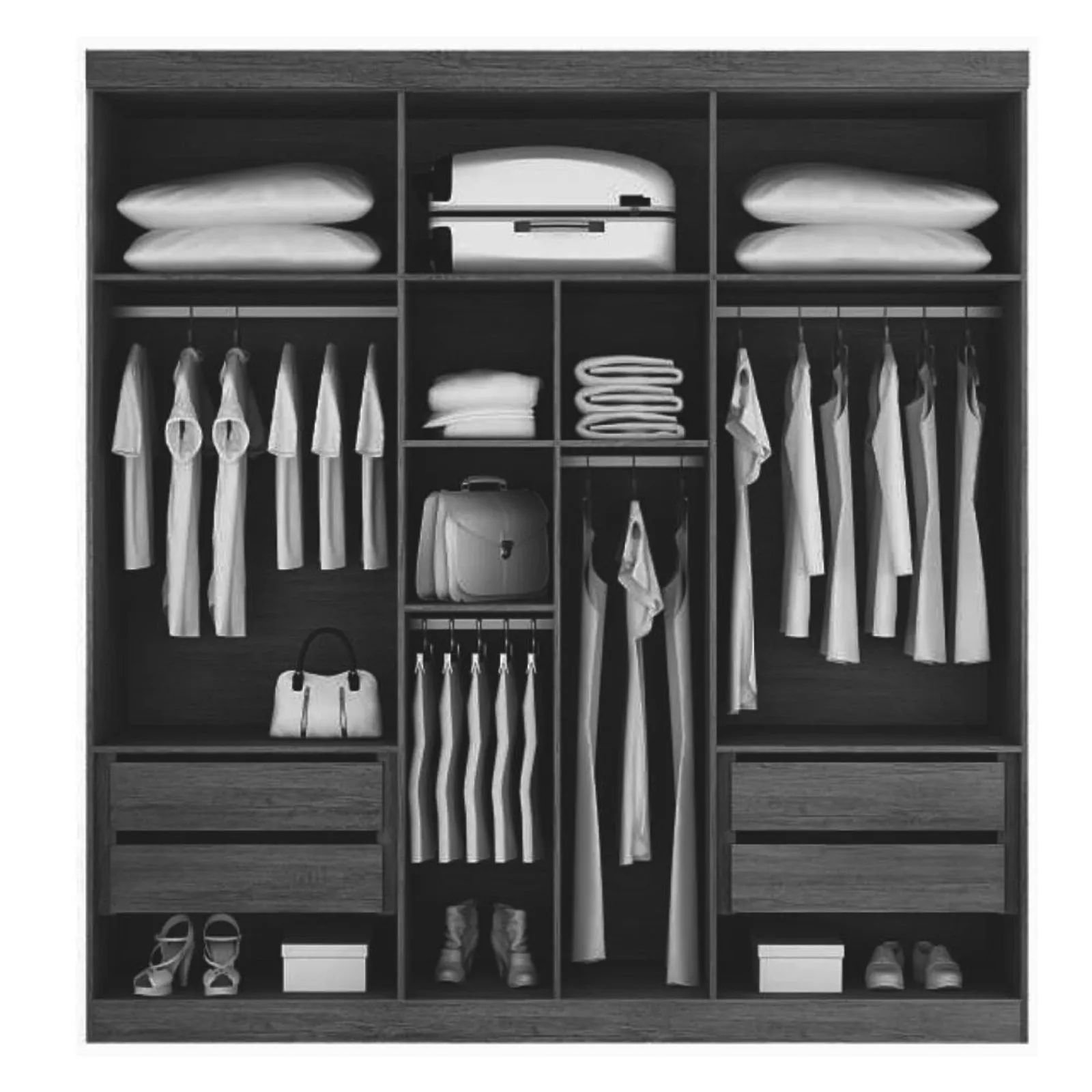 Guarda Roupa Casal Belém 6 Portas 4 Gavetas MobyCasa Moveis Freijó/Off ...