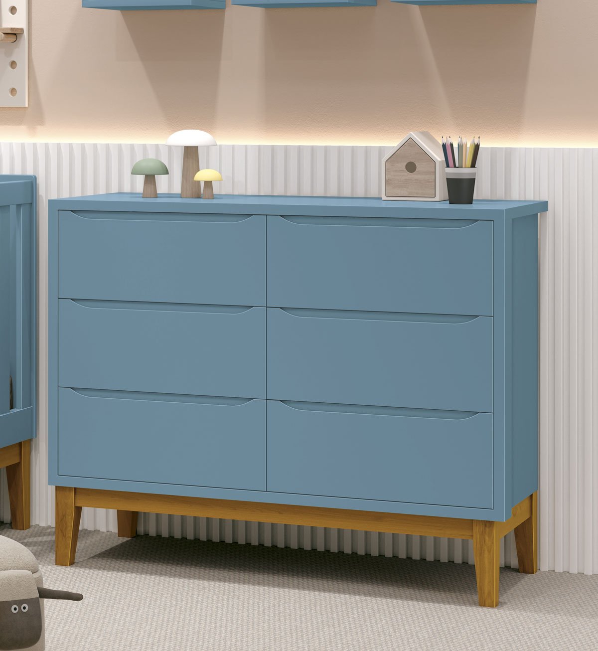 Cômoda 6 Gavetas Classic New Azul Fosco com Madeira - MoveisAqui ...