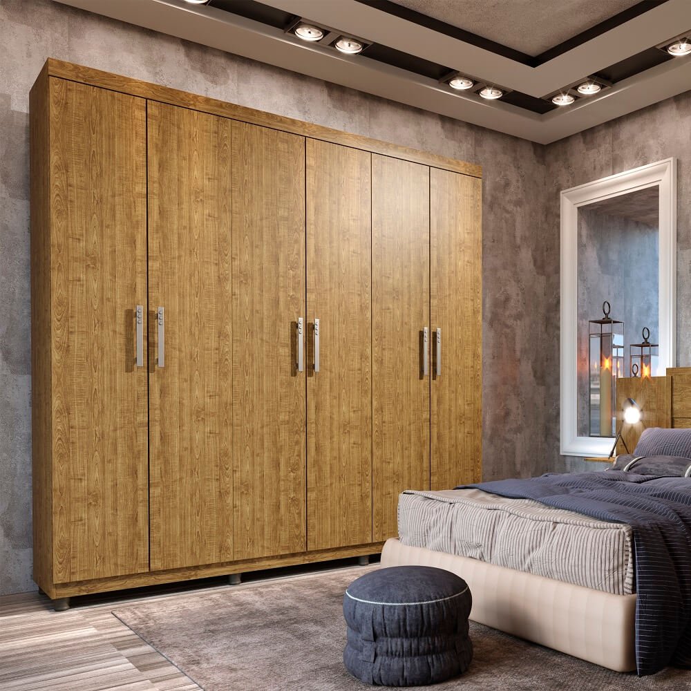 Roupeiro Casal Olimpo 6 Portas 3 Gavetas Cinanamo - TCIL | MadeiraMadeira