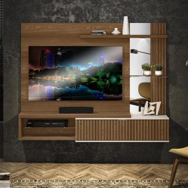 Painel home para TV 60 Polegadas Imperatriz Linea Brasil Freijó Off White | MadeiraMadeira