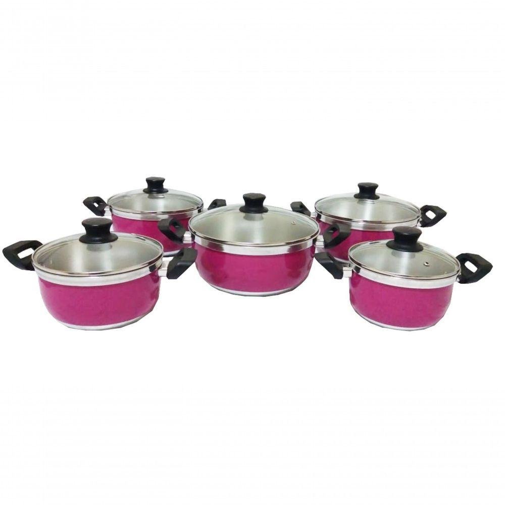 Jogo de 5 Panelas de Alumínio Grosso Rosa Pigmentado Belmar | MadeiraMadeira