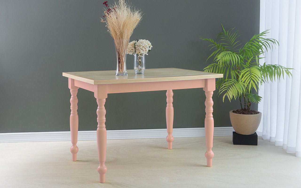 MESA DE MADEIRA RÚSTICA CAMPESINA TAMPO NATURAL PÉS LACA ROSA BEBÊ ...