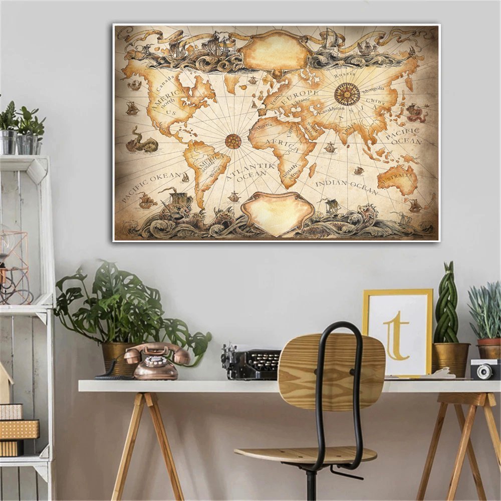Quadro Mapa Mundi 1930:120x80 cm/PRETA | MadeiraMadeira