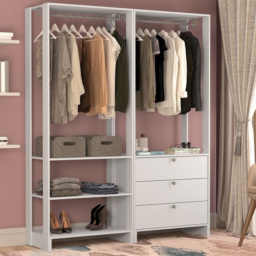 Conjunto Closet Yes 160cm 02 cabideiro 03 gavetas EY101-102 Nova Móbile ...