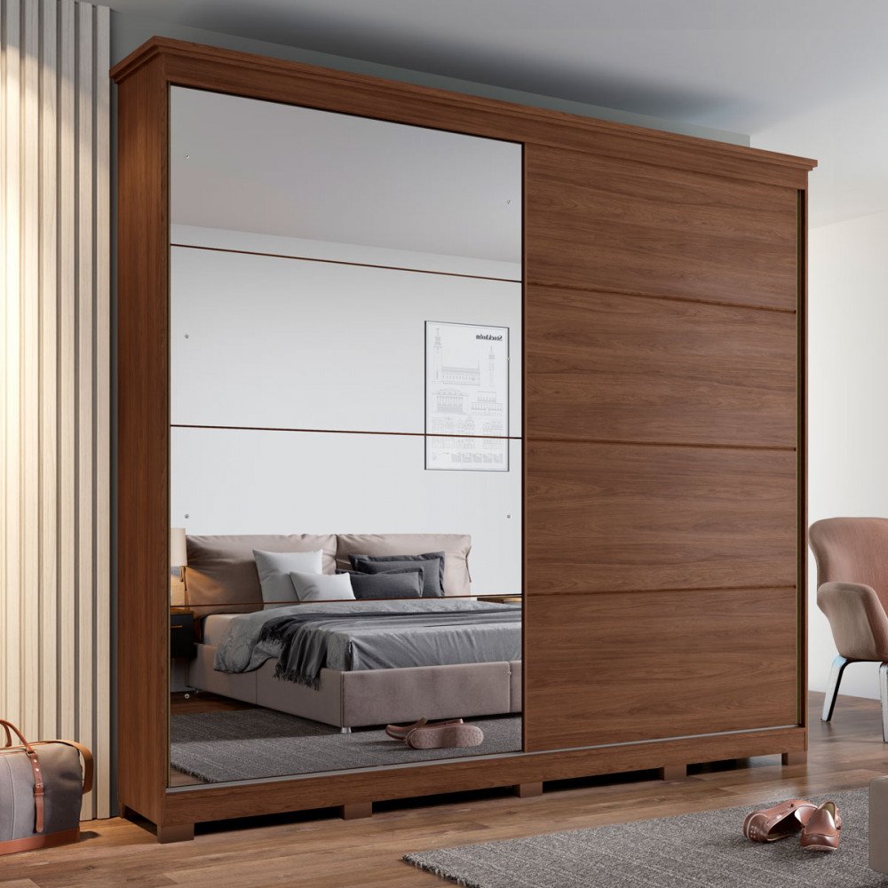 Guarda Roupa Grande Casal 2 Portas de Correr com Espelho Pompeia ...