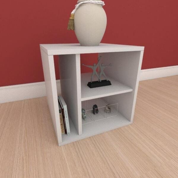 Mesa Lateral slim com nichos em mdf cinza | MadeiraMadeira