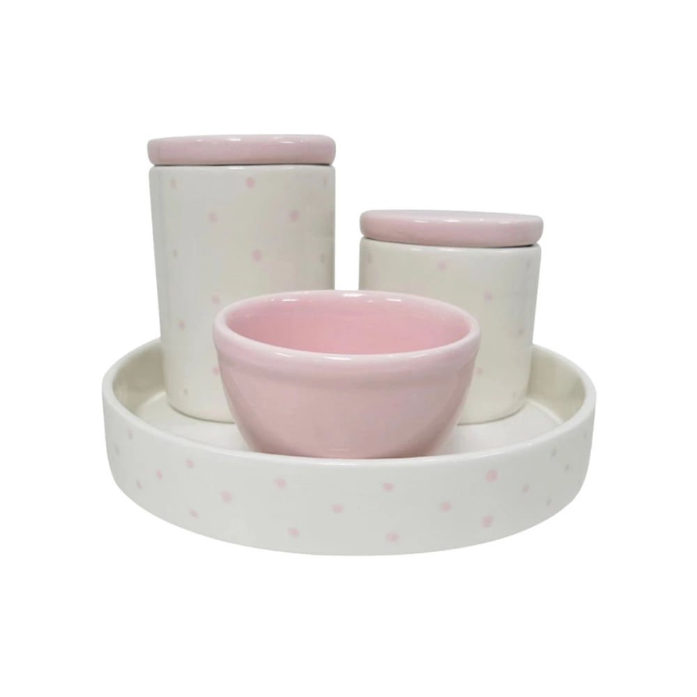 Kit Higiene Pbb Cerâmica Baby Rosa com 4 Peças | MadeiraMadeira