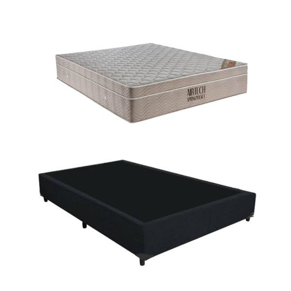 Cama Box Casal Suede Preto 37x138x188 + Colchão Ortobom Casal Airtech ...