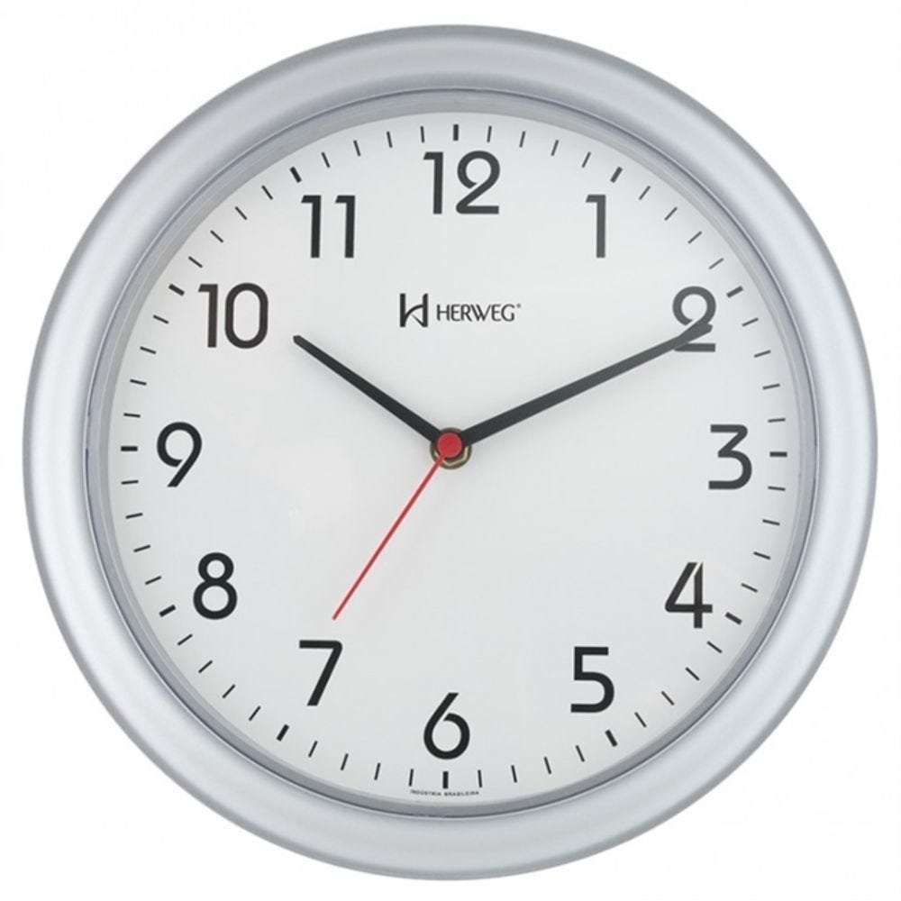 Relógio De Parede Moderno Analógico Redondo Mecanismo Step Herweg Prata ...